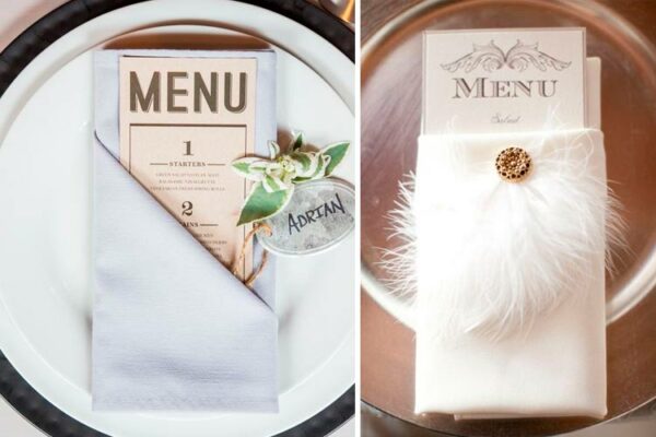 El diseño del menú de boda en la decoración nupcial