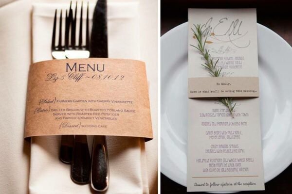 El diseño del menú de boda en la decoración nupcial