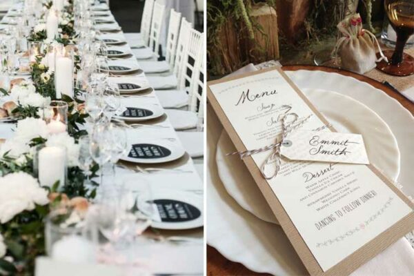 El diseño del menú de boda en la decoración nupcial
